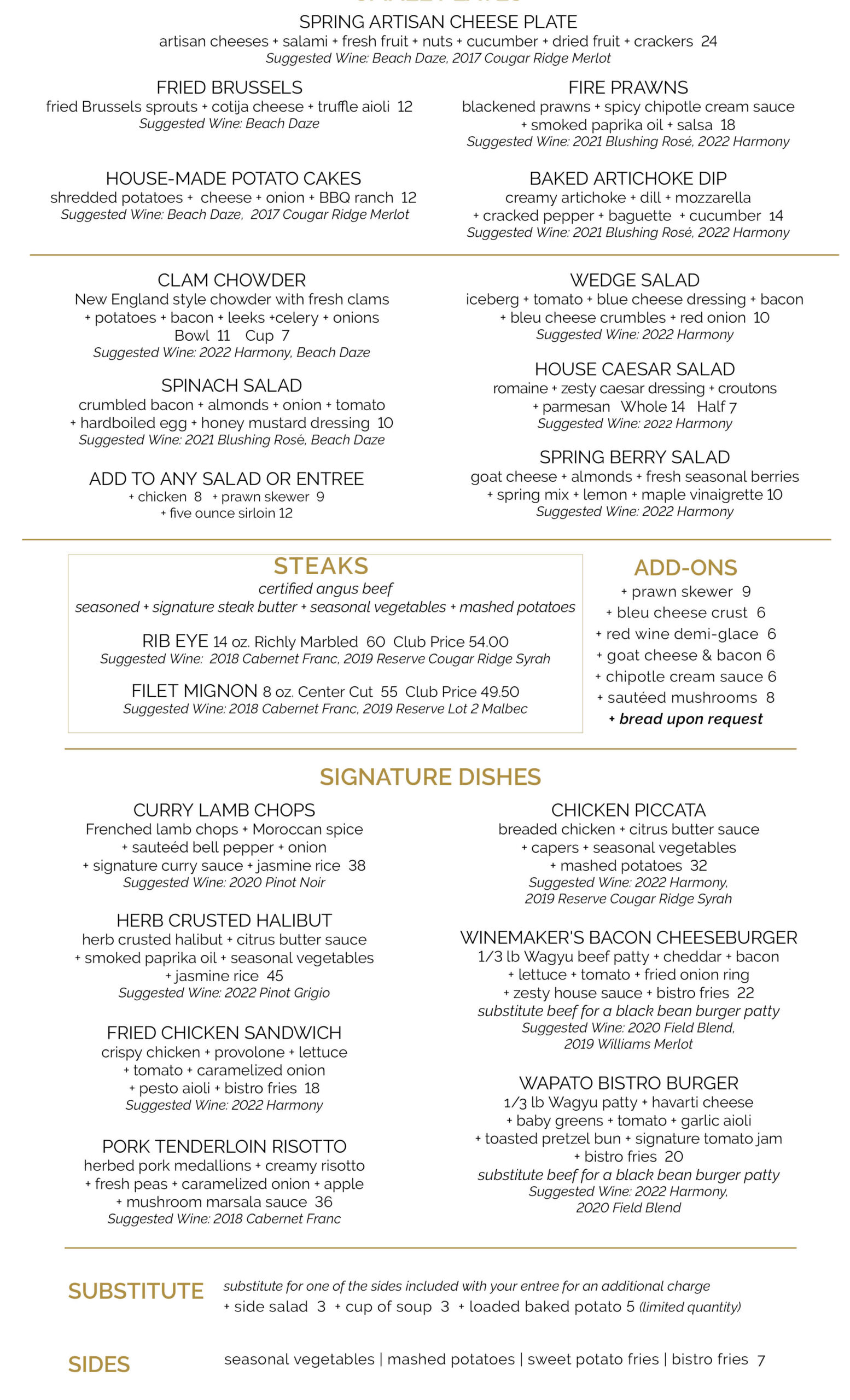 Menu – Wapato Point Cellars